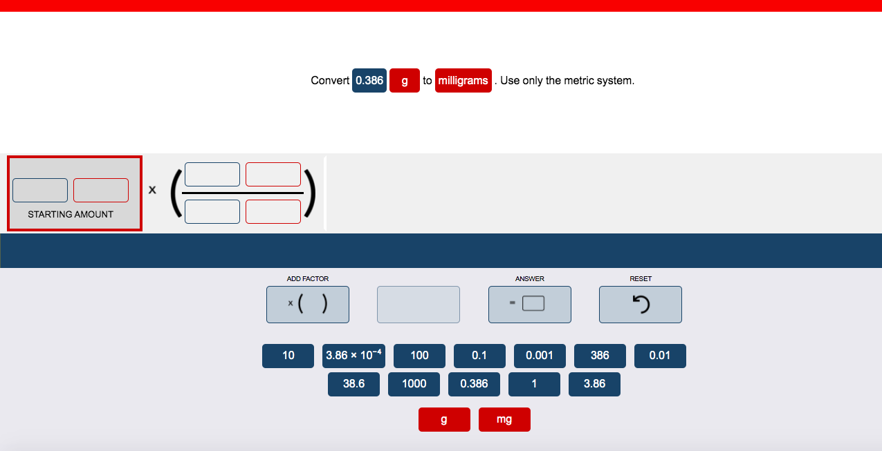 Solved Convert 0.386 g to milligrams . Use only the metric | Chegg.com
