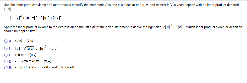 Solved Use the inner product axioms and other results to | Chegg.com