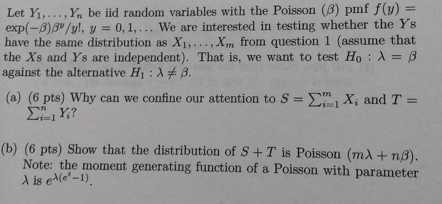 Solved Let Y1,..., Yn be iid random variables with the | Chegg.com