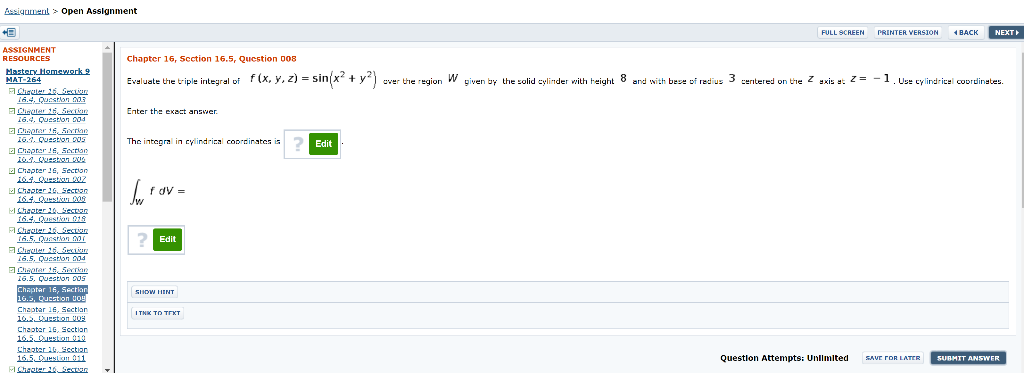 Solved Assignment > Open Assignment * FULL SCREEN PRINTER | Chegg.com