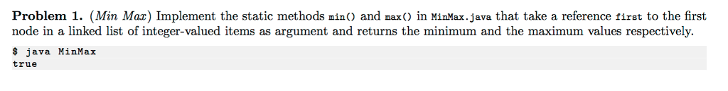 Solved Problem 1. (Min Maz) Implement the static methods | Chegg.com