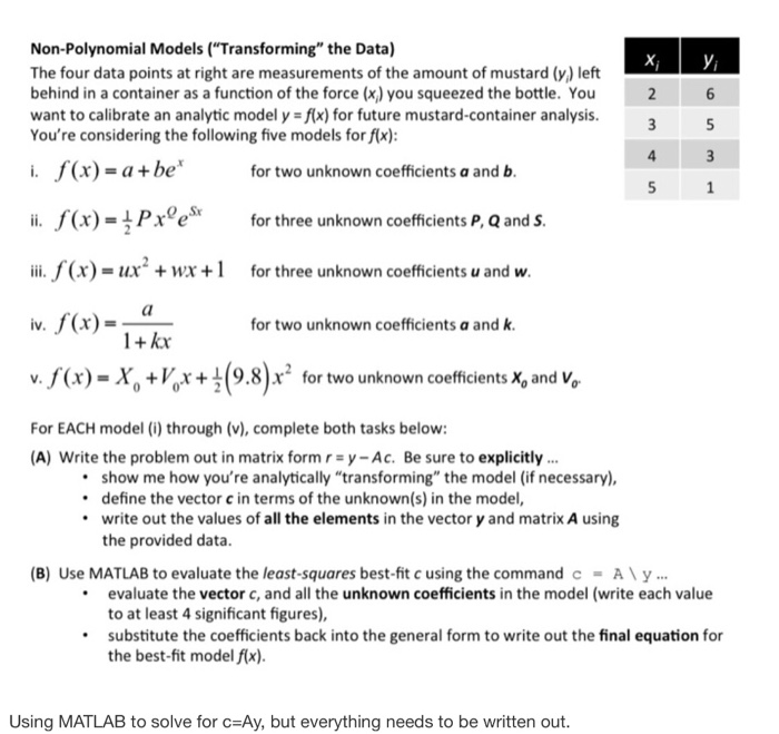 Solved Non-Polynomial Models ("Transforming" the Data) The | Chegg.com