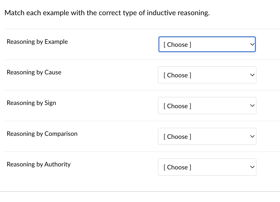 Match each example with the correct type of inductive | Chegg.com
