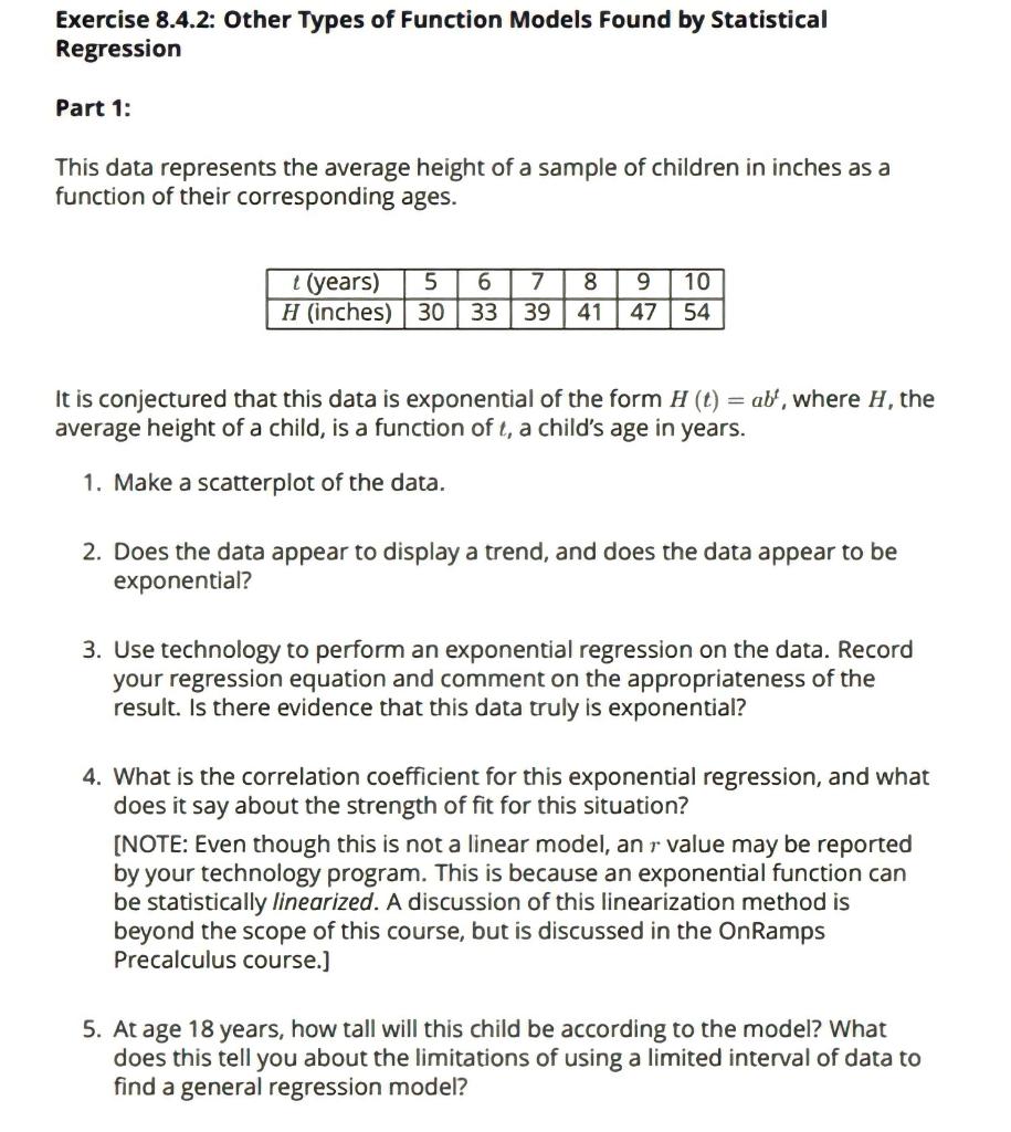Solved Exercise 8.4.2: Other Types of Function Models Found | Chegg.com