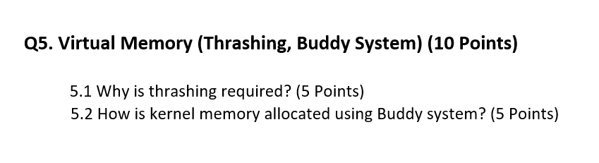 Solved Q5. Virtual Memory (Thrashing, Buddy System) (10 | Chegg.com