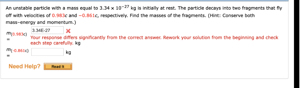 Solved An unstable particle with a mass equal to 3.34 x 1027 | Chegg.com