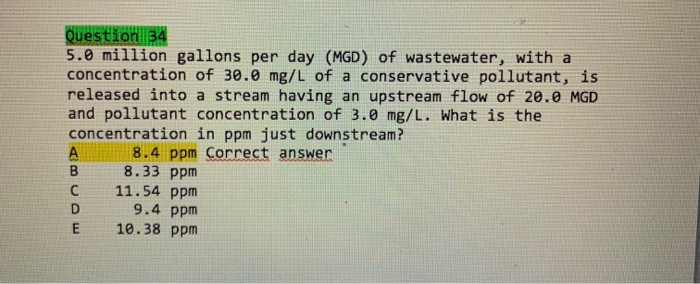 Solved 5.0 million gallons per day (MGD) of wastewater, with | Chegg.com