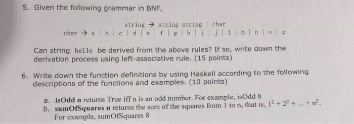 Solved 5. Given the following grammar in BNF, string string | Chegg.com