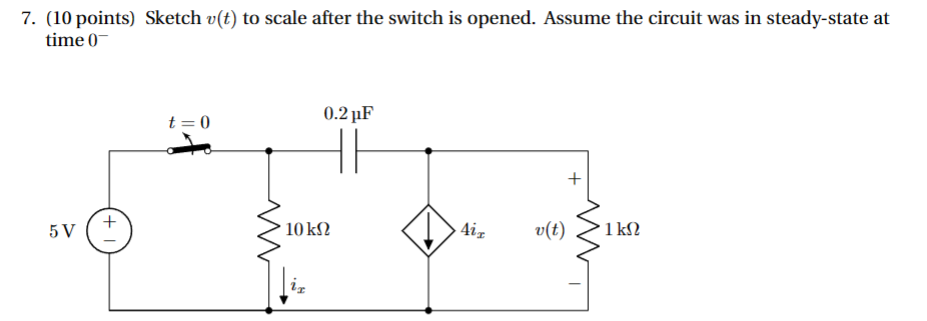 Solved 7. (10 points) Sketch v(t) to scale after the switch | Chegg.com