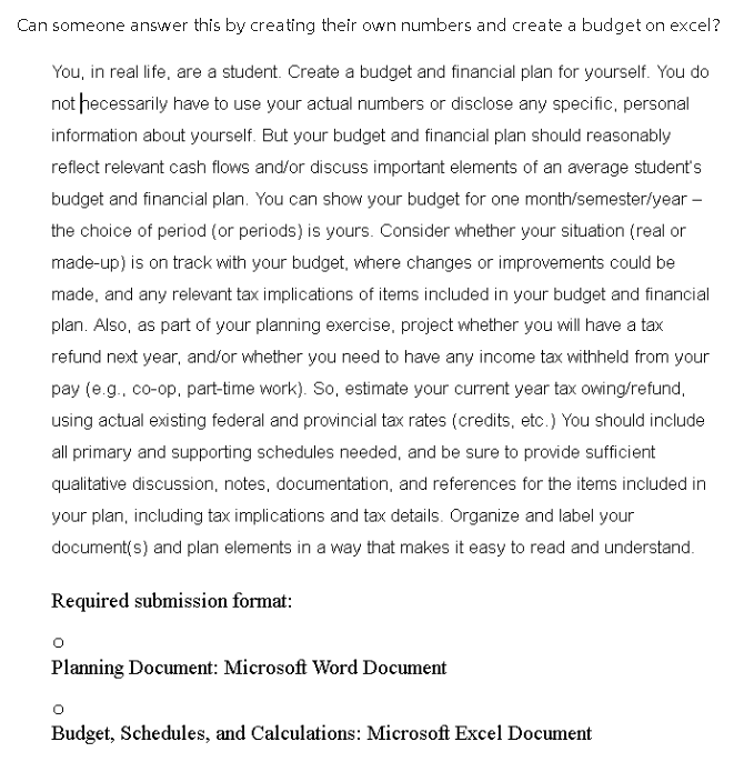 Solved Can someone do this and make a fake budget for a | Chegg.com