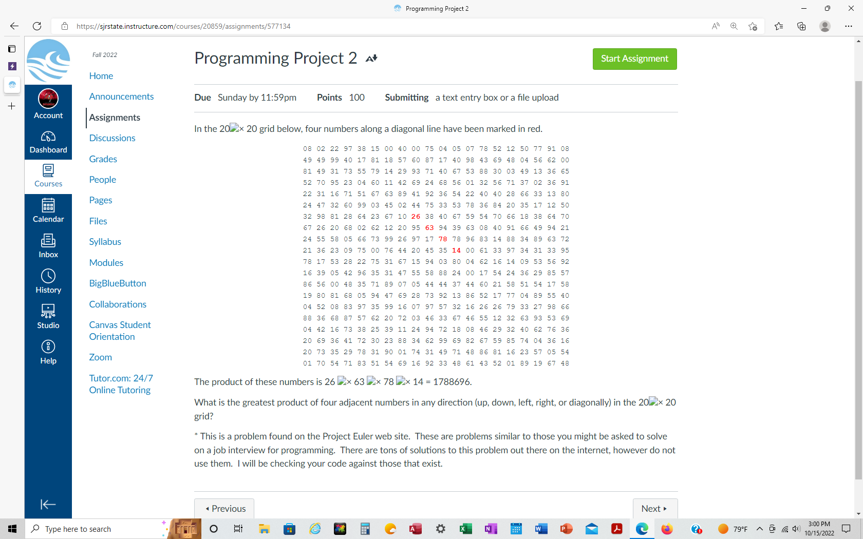 Solved In the 20×20 grid below. four numbers along a | Chegg.com