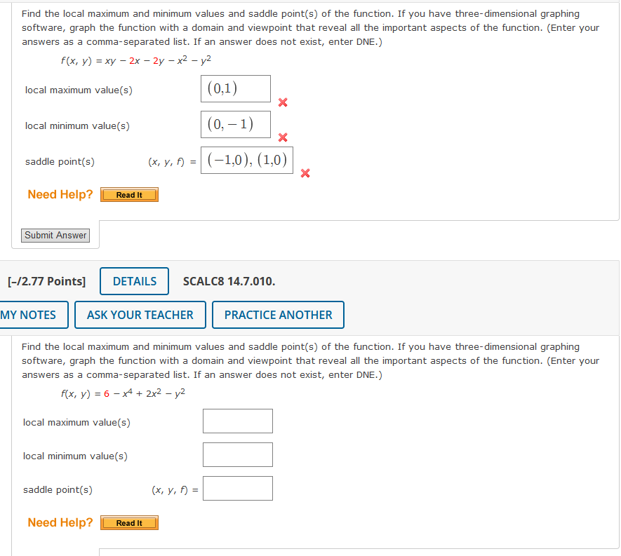 Solved Find the local maximum and minimum values and saddle | Chegg.com
