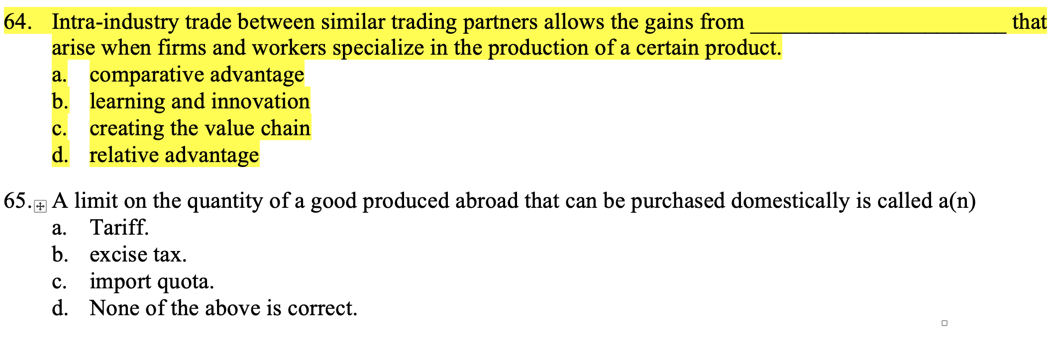 Solved that a. 64. Intra-industry trade between similar | Chegg.com