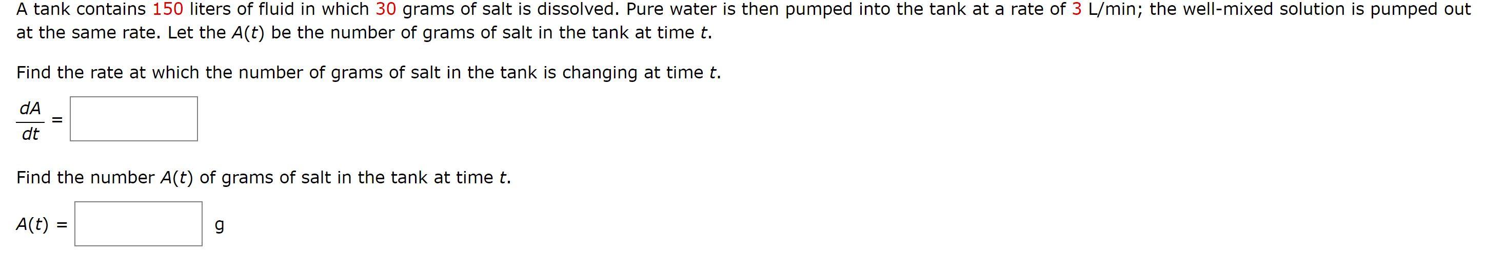 Solved A tank contains 150 liters of fluid in which 30 grams | Chegg.com