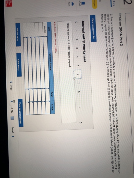 Solved Problem 20-1A Part 1 Part 1 of 2 1. Compute the cost | Chegg.com