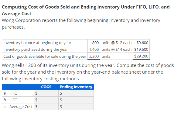Solved Computing Cost of Goods Sold and Ending Inventory | Chegg.com
