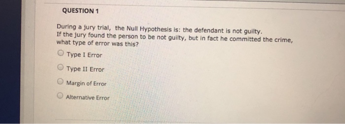 Solved QUESTION 1 During a jury trial, the Null Hypothesis | Chegg.com