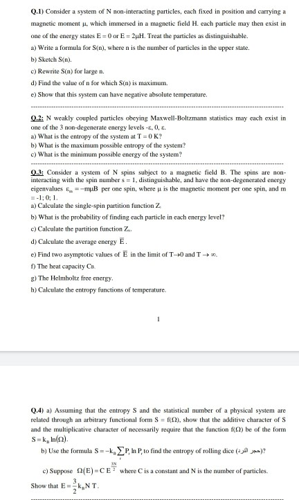Solved 0.1) Consider a system of N non-interacting | Chegg.com