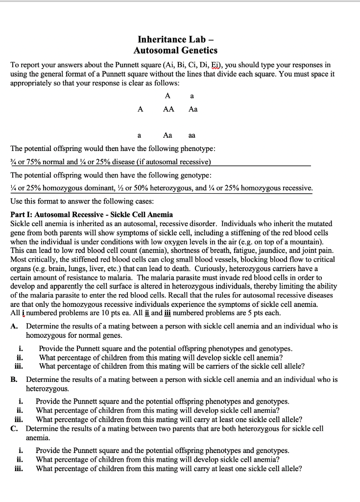Solved Inheritance Lab - Autosomal Genetics To report your | Chegg.com