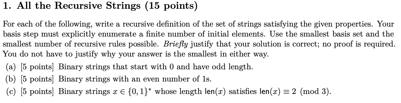 Solved 1 All The Recursive Strings 15 Points For Each Of