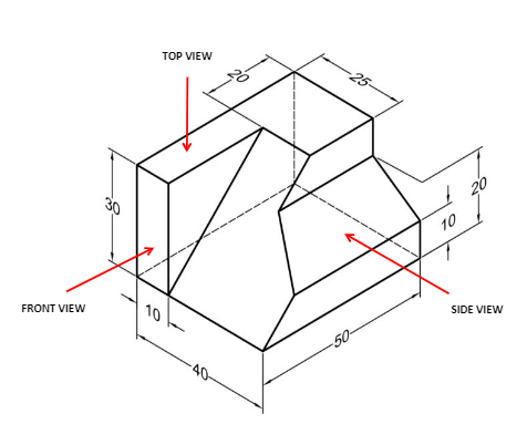 Solved Draw the top view, front view, and side view in 2D | Chegg.com