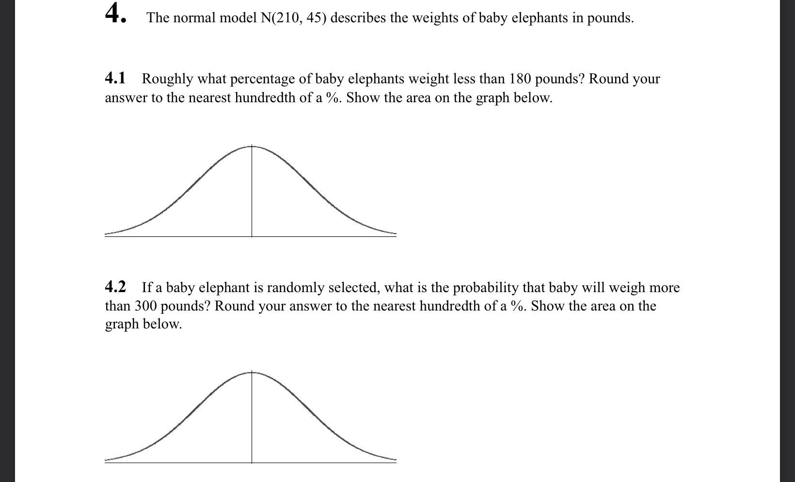 Solved 4. The normal model N(210,45) describes the weights | Chegg.com
