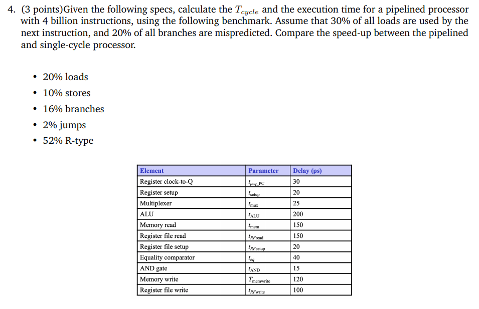 4. (3 points)Given the following specs, calculate the | Chegg.com