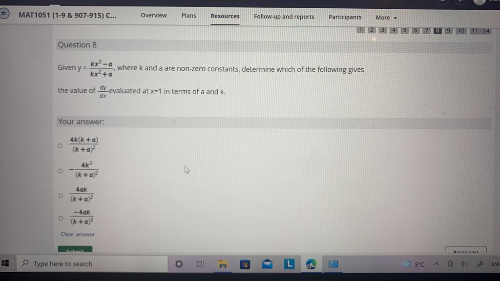 Solved 81 MAT1051 (1-9 & 907-915) C... Question 8 Given y = | Chegg.com