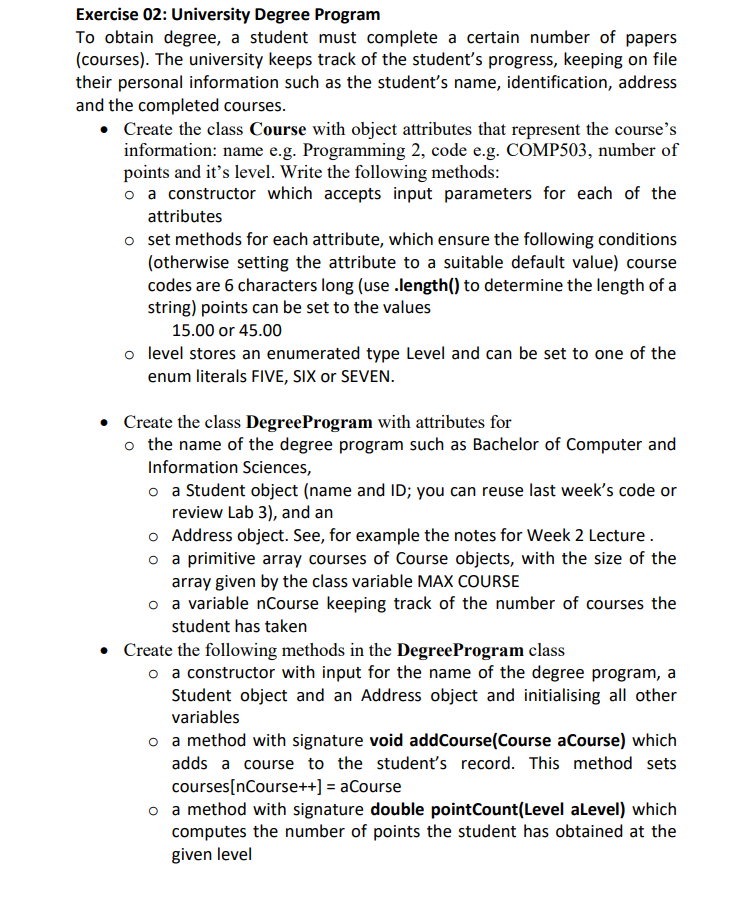 Solved Exercise 02: University Degree Program To obtain | Chegg.com