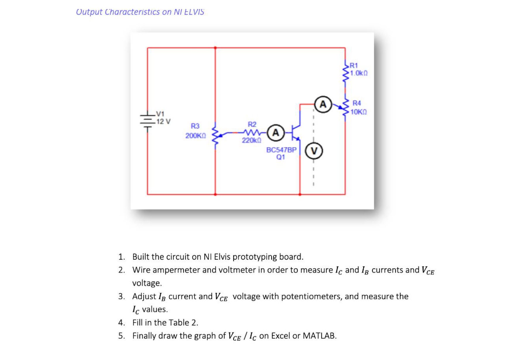 Solved Output Characteristics on NI ELVIS 1. Built the | Chegg.com