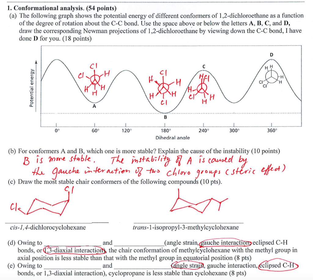 Solved 1. Conformational analysis. (54 points) (a) The | Chegg.com