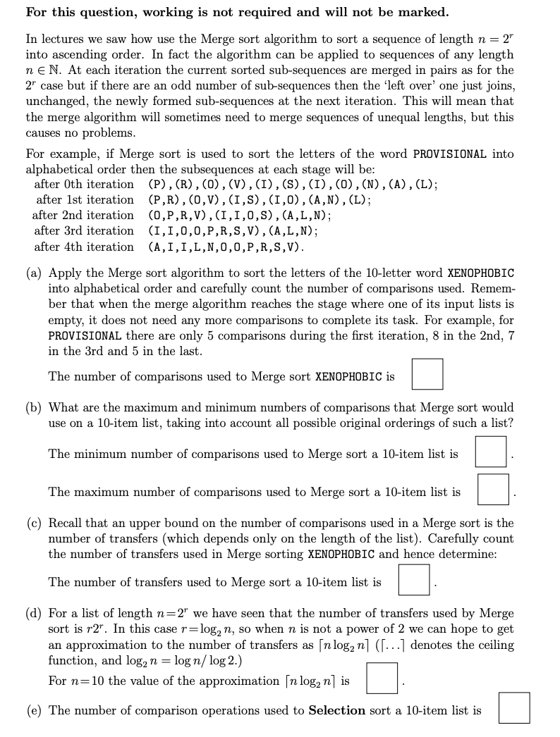 Solved For this question, working is not required and will | Chegg.com