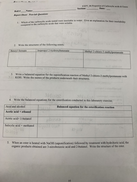 Solved EXPT 06 Properties of Carboxylic acids & Esters | Chegg.com