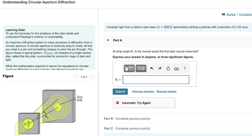 Solved Understanding Circular-Aperture Diffraction Review | Chegg.com