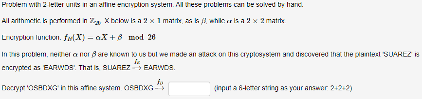 Problem with 2-letter units in an affine encryption | Chegg.com