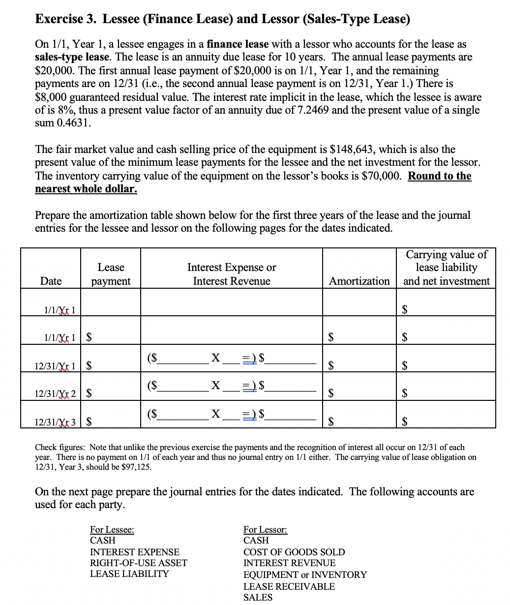 Solved Lessor Journal Entries - Sales-Type Lease: | Chegg.com