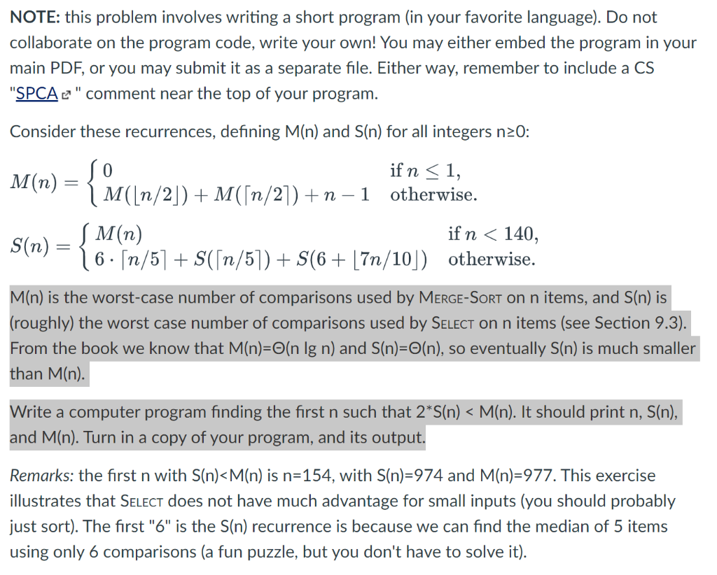 Solved NOTE: this problem involves writing a short program | Chegg.com