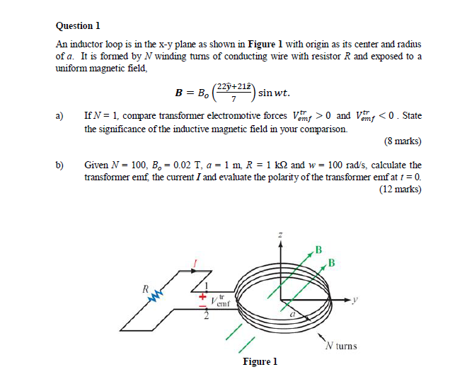 Question 1 An inductor loop is in the x-y plane as | Chegg.com