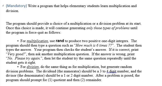 Solved (Mandatory) Write a program that helps elementary | Chegg.com