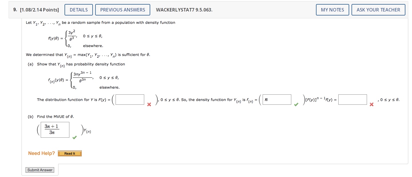 Solved Points]WACKERLYSTAT7 9.5.063.Let Y1,Y2,dots,Yn ﻿be a | Chegg.com