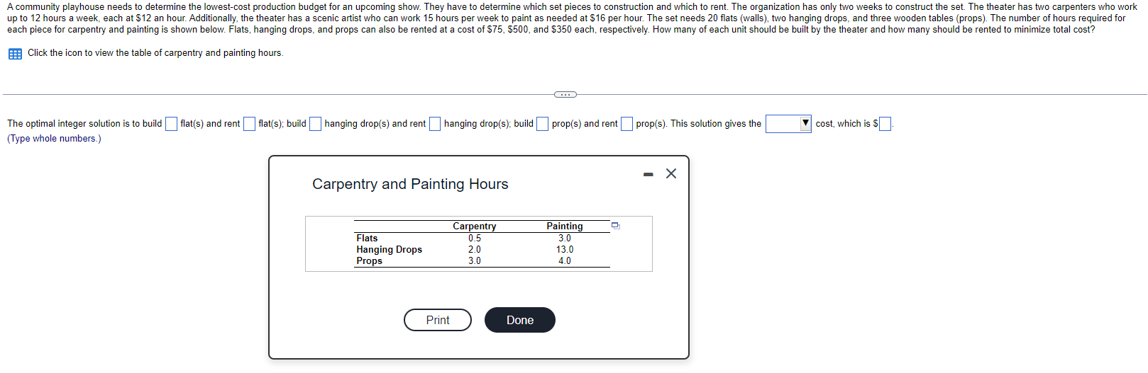 Solved Click the icon to view the table of carpentry and | Chegg.com