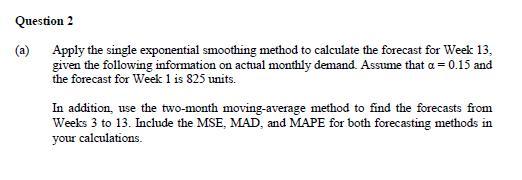 Solved Question 2 Apply the single exponential smoothing | Chegg.com