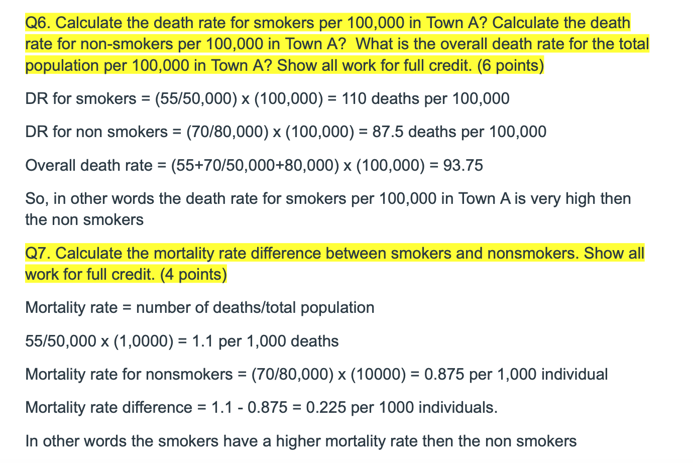 Solved Q8. Calculate the population mortality rate | Chegg.com