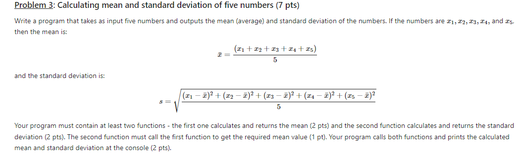 Solved Problem 3: Calculating mean and standard deviation of | Chegg.com
