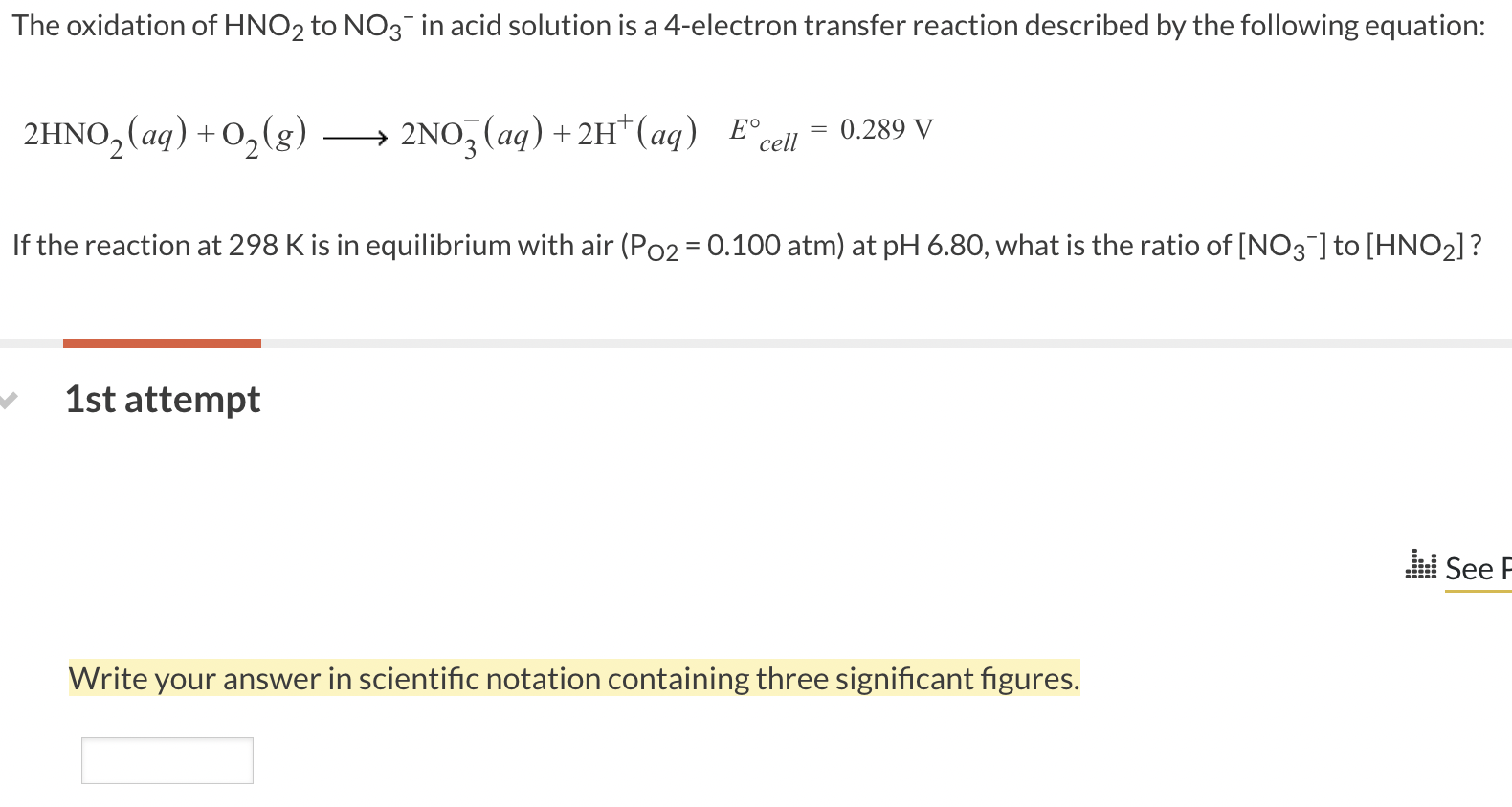 Solved The oxidation of HNO2 to NO3−in acid solution is a | Chegg.com