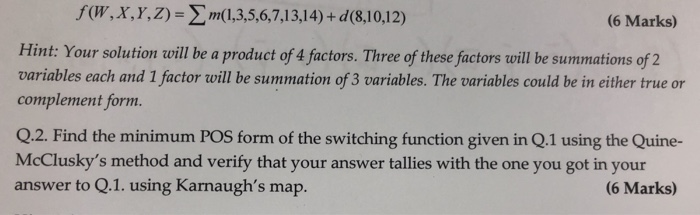 Solved Find the minimum POS form of the switching function | Chegg.com