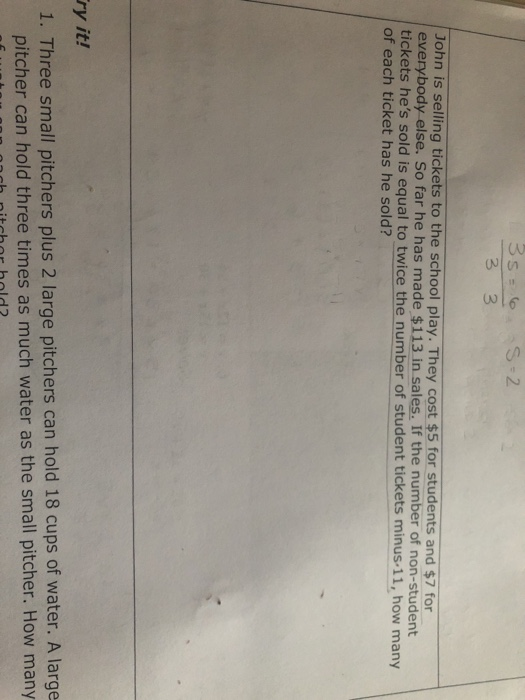 Solved Word problem examples: . One large pitcher Two small | Chegg.com