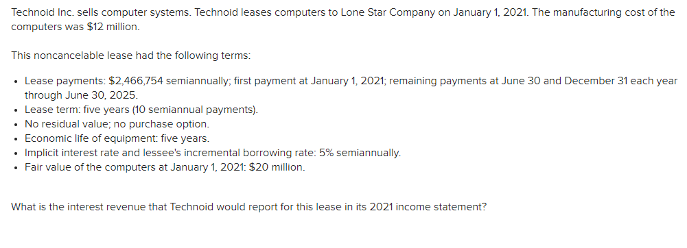 Solved Technoid Inc. sells computer systems. Technoid leases | Chegg.com