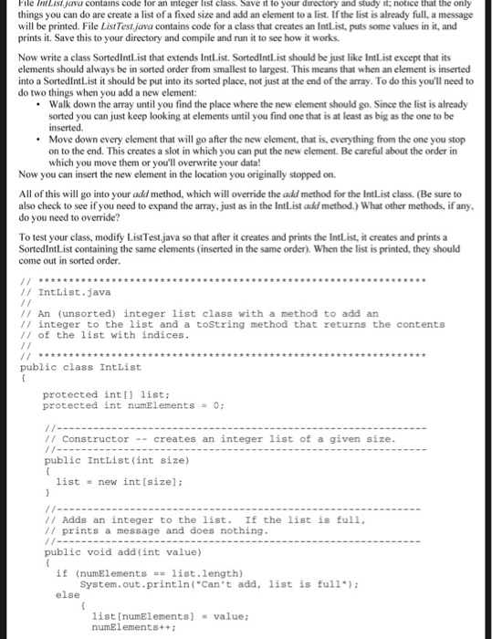Solved File IntList ava contains code for an integer list | Chegg.com