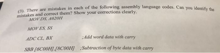 Solved following assembly language codes. Can you identify | Chegg.com